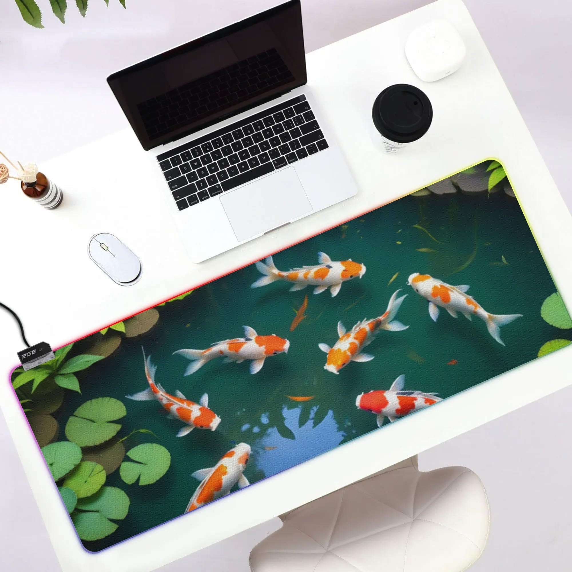 Koi Fish Colorful Mousepad Transparent LED RGB Keyboard Pad Gaming ...