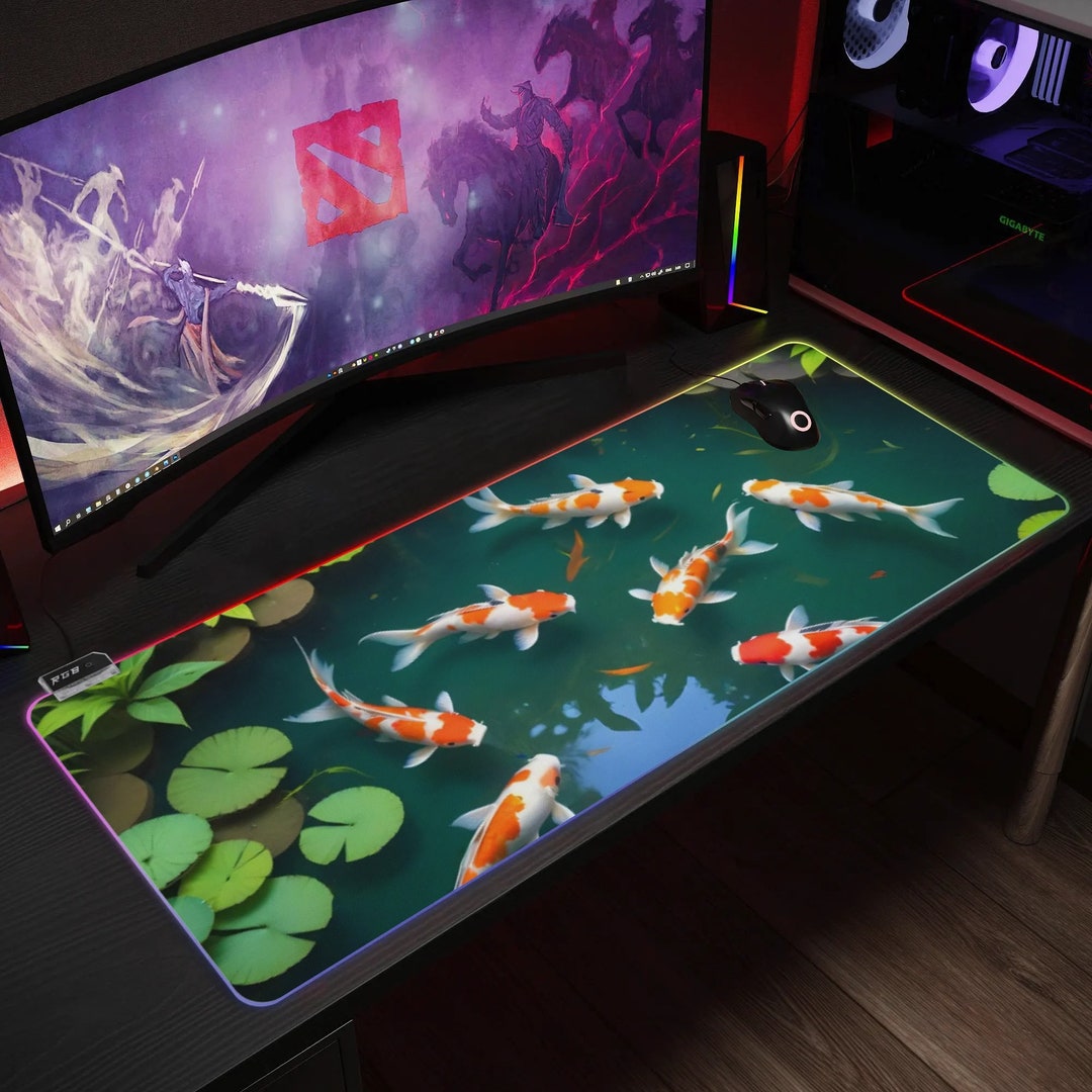 Koi Fish Colorful Mousepad Transparent LED RGB Keyboard Pad Gaming ...