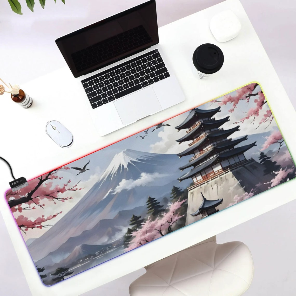 Japanese Sakura Dream LED RGB Mousepad for Gaming Transparent Keyboard ...