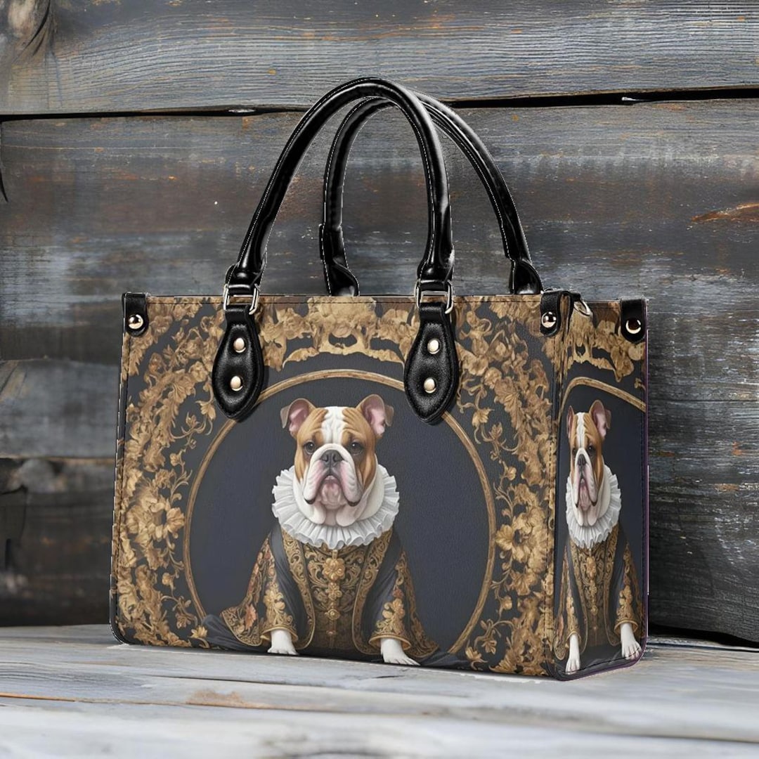 Elizabethan Bulldog Crossbody Bag - Royal Dog Portrait Vegan Leather ...