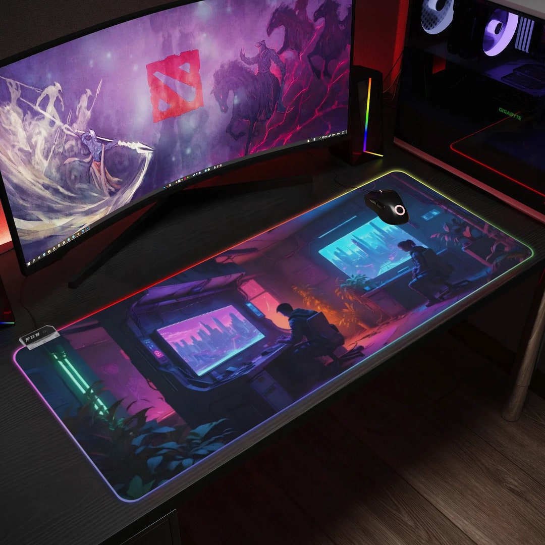 LED RGB Keyboard and Mousepad - Futuristic Gamer Desk Accessories - Etsy