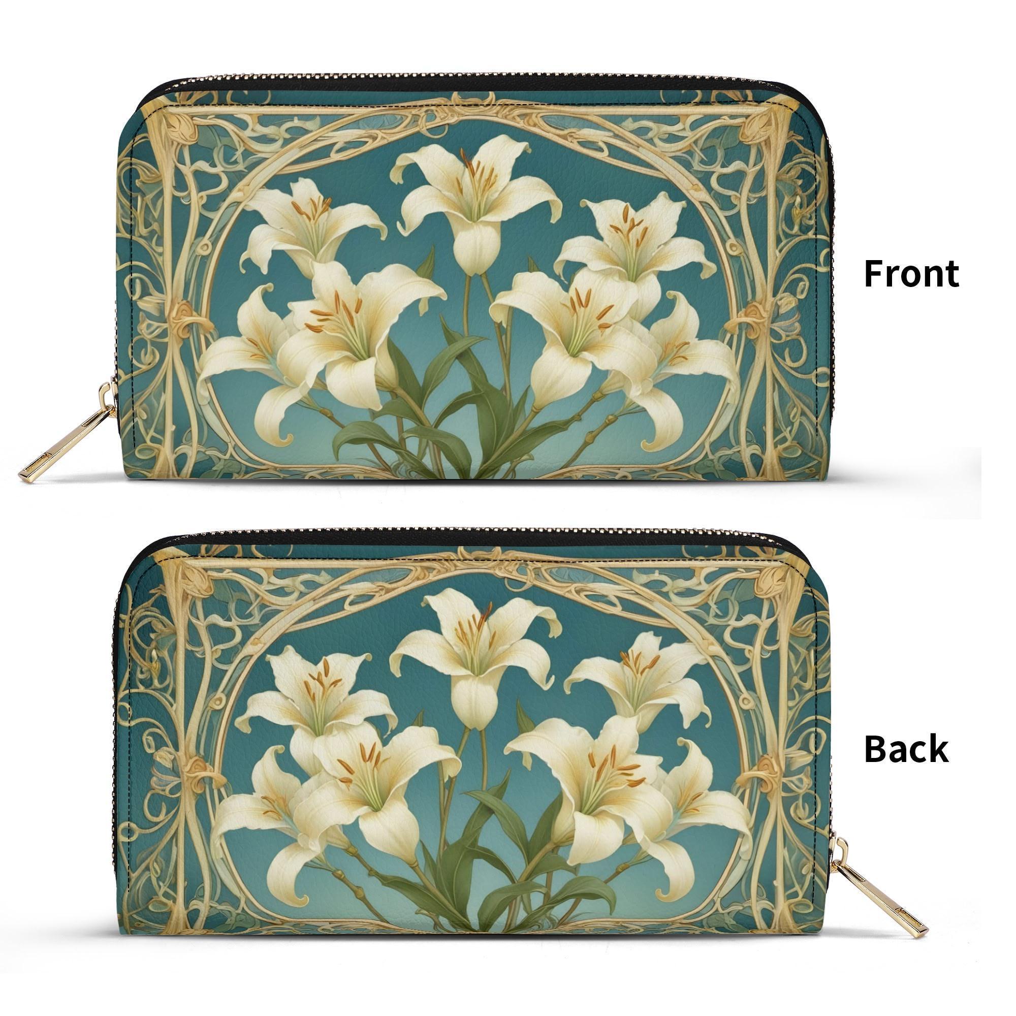 Ivory Lilies With Sky Blue Background Wallet – Vegan Leather Cute ...
