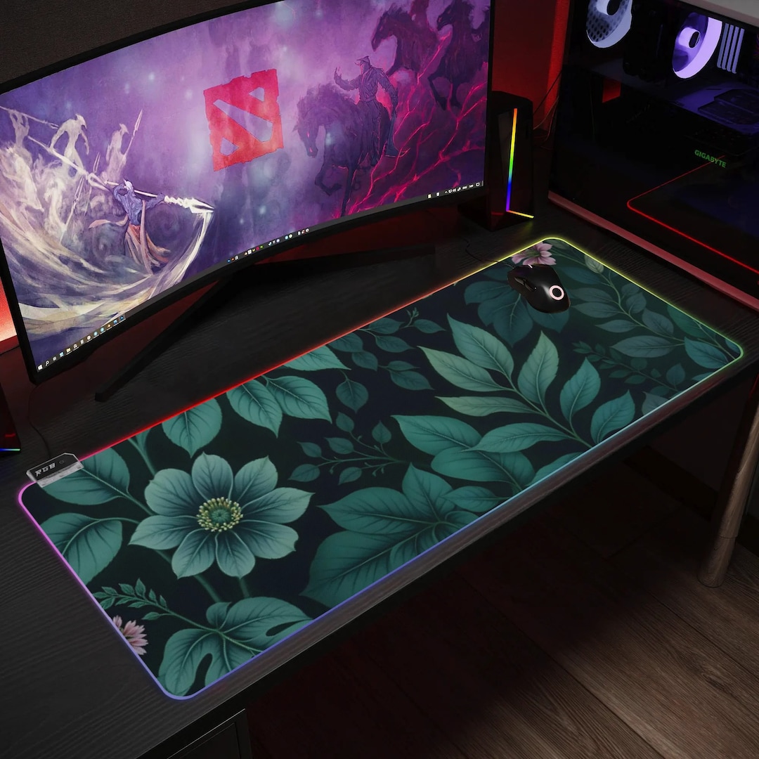 Desk Accessories RGB LED Keyboard Pad Gaming Mouse Mat in Green ...