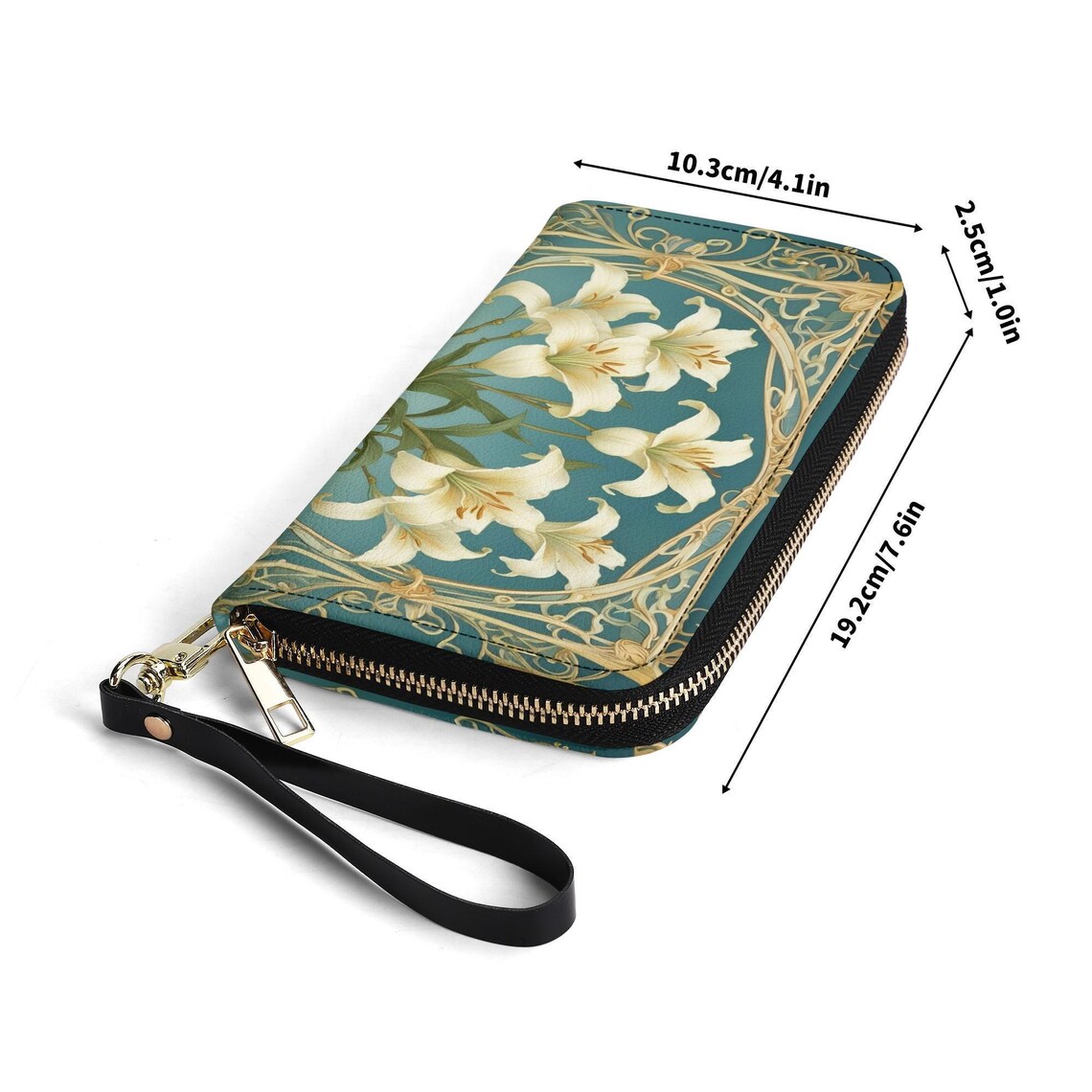 Ivory Lilies With Sky Blue Background Wallet Vegan Leather Cute Wallet ...