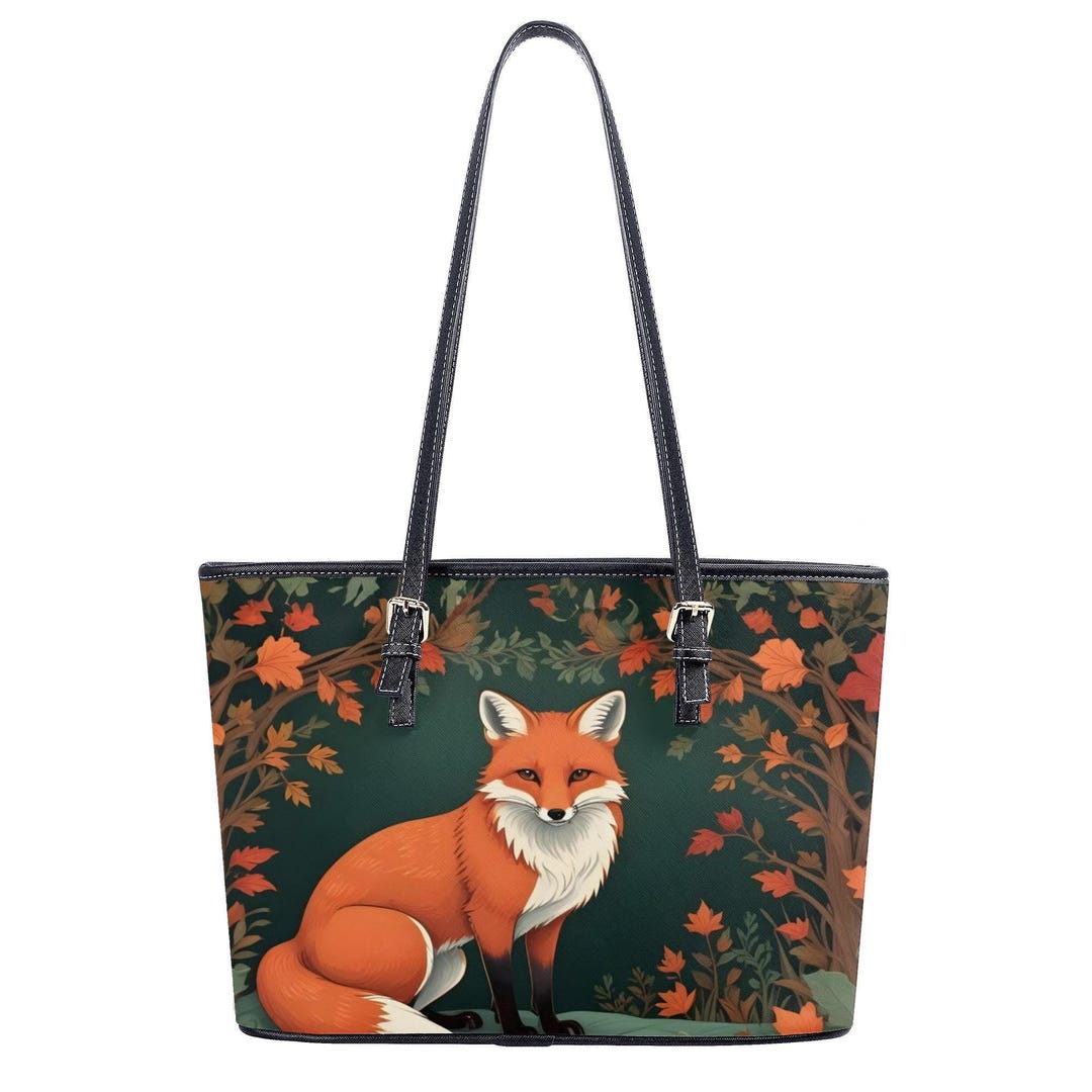 Sly Red Fox Tote Bag Cute Bag Vegan Faux Leather Shoulder Bag Large ...