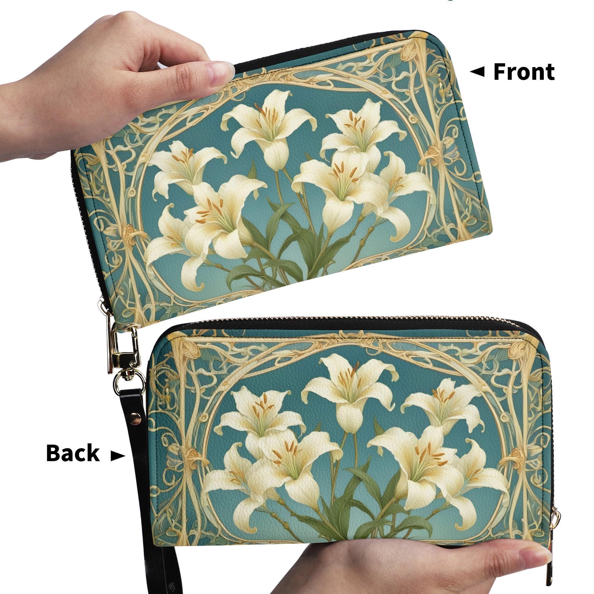 Ivory Lilies With Sky Blue Background Wallet – Vegan Leather Cute ...