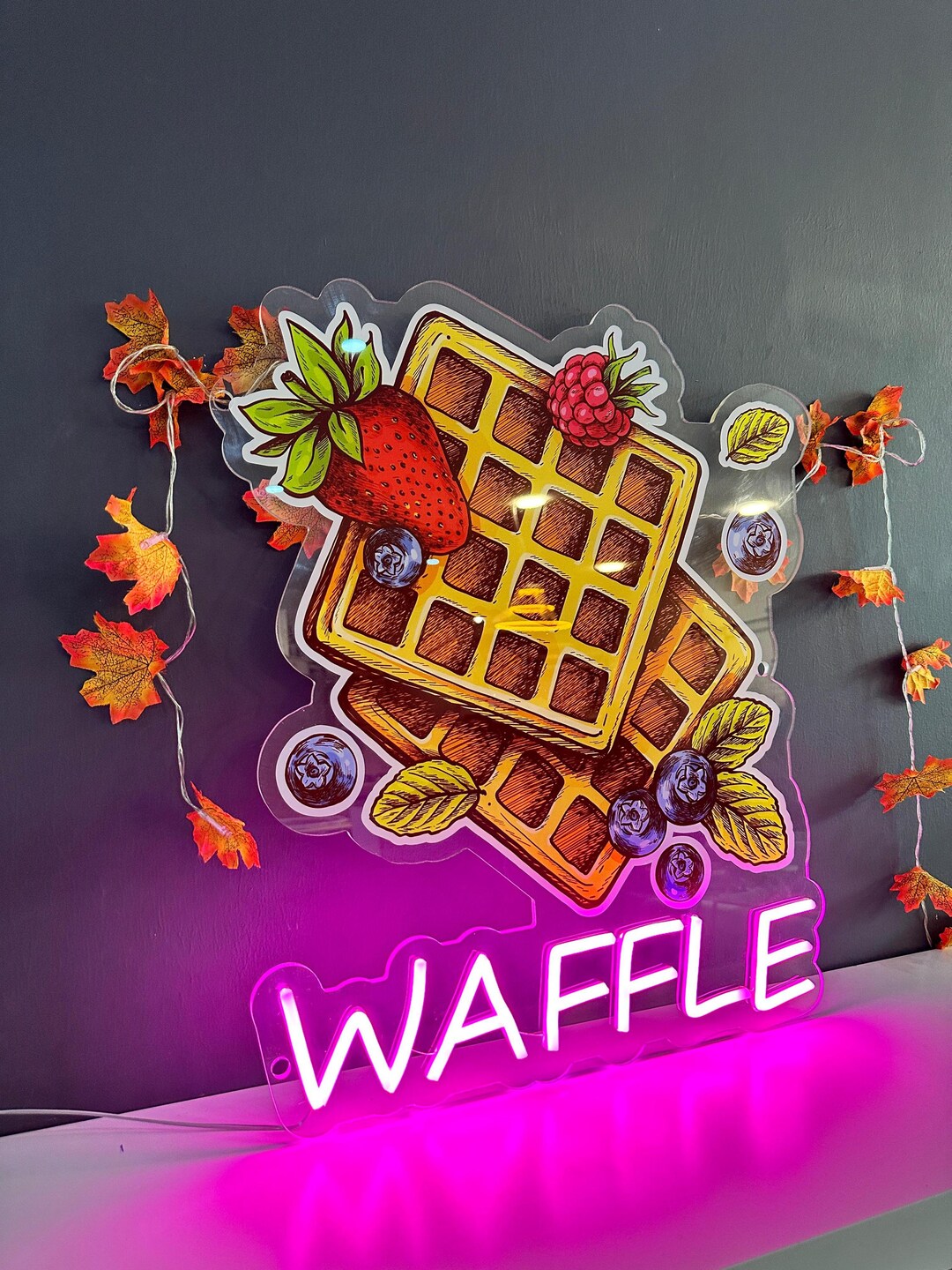 Neon Waffle Pop Art Sign on Plexiglass - Custom Wall Decor for Modern ...