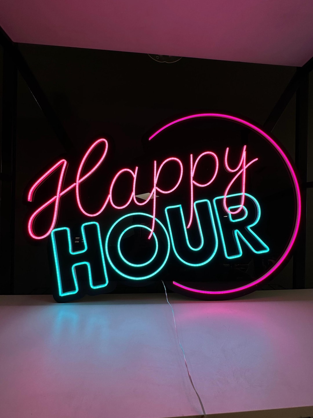 Neon Happy Hour Pop Art Sign - Custom Wall Decor for Modern Home, Bar ...