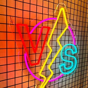VS Neon Sign With Lightning Bolt Bold Wall Art for Gaming Rooms ...