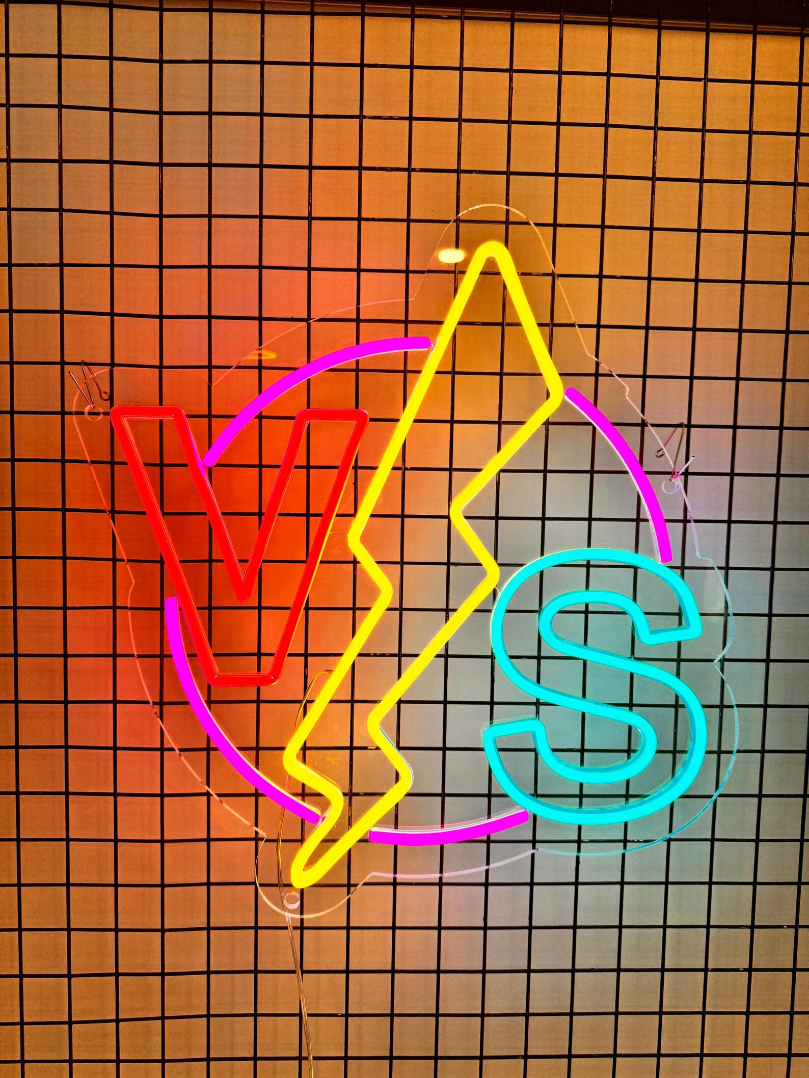 VS Neon Sign With Lightning Bolt - Bold Wall Art for Gaming Rooms ...
