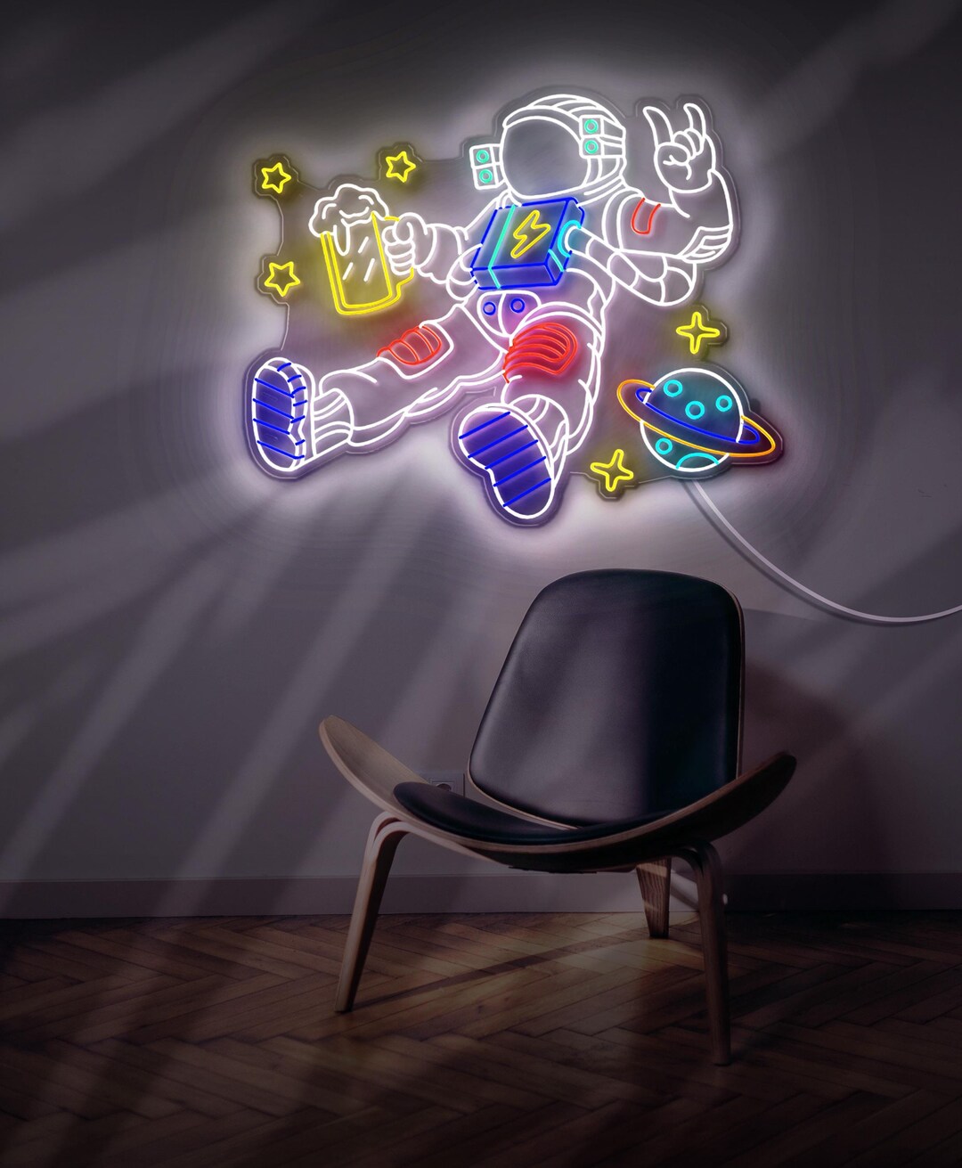 Space Adventure Astronaut Neon Sign Unique LED Wall Art for Gaming ...