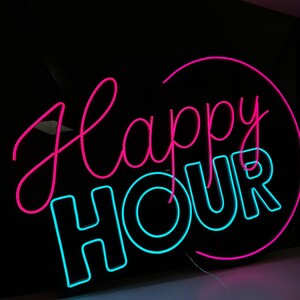 Neon Happy Hour Pop Art Sign - Custom Wall Decor for Modern Home, Bar ...