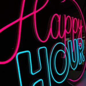 Neon Happy Hour Pop Art Sign - Custom Wall Decor for Modern Home, Bar ...