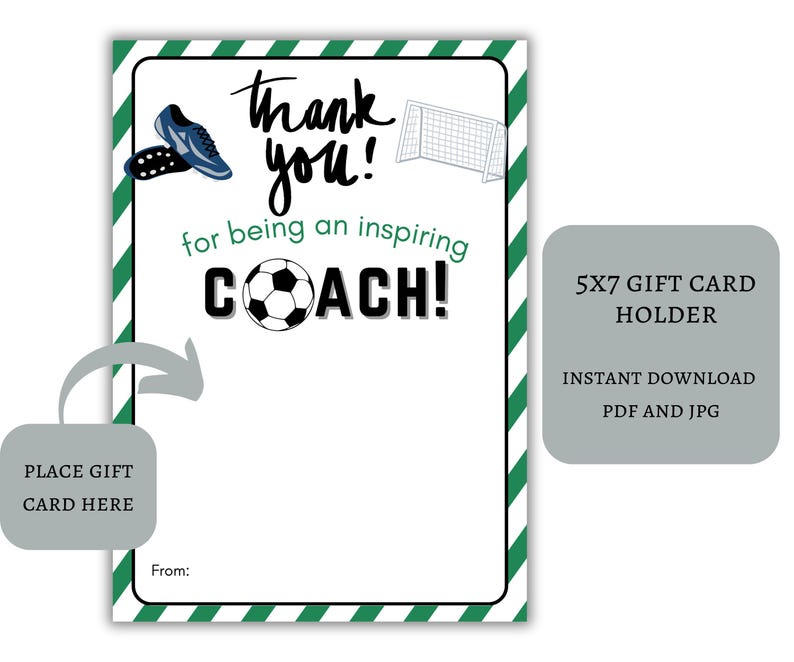 Soccer Coach Gift Card Holder, Printable Gift Card Holder, Soccer Coach ...