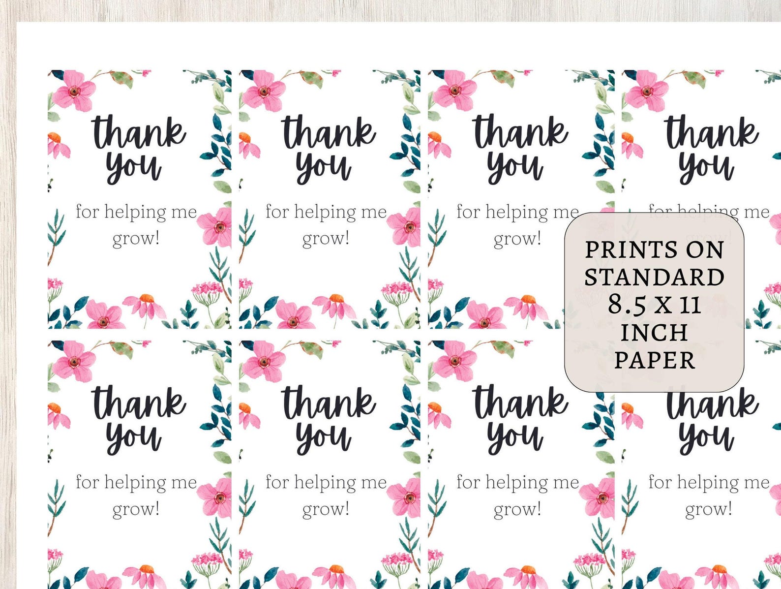 Thank You for Helping Me Grow Tags, Teacher Appreciation Week Gift Tags ...
