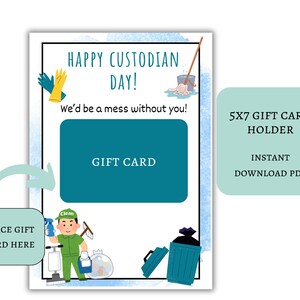 School Custodian Day Gift, Printable Gift Card Holder, Custodian ...