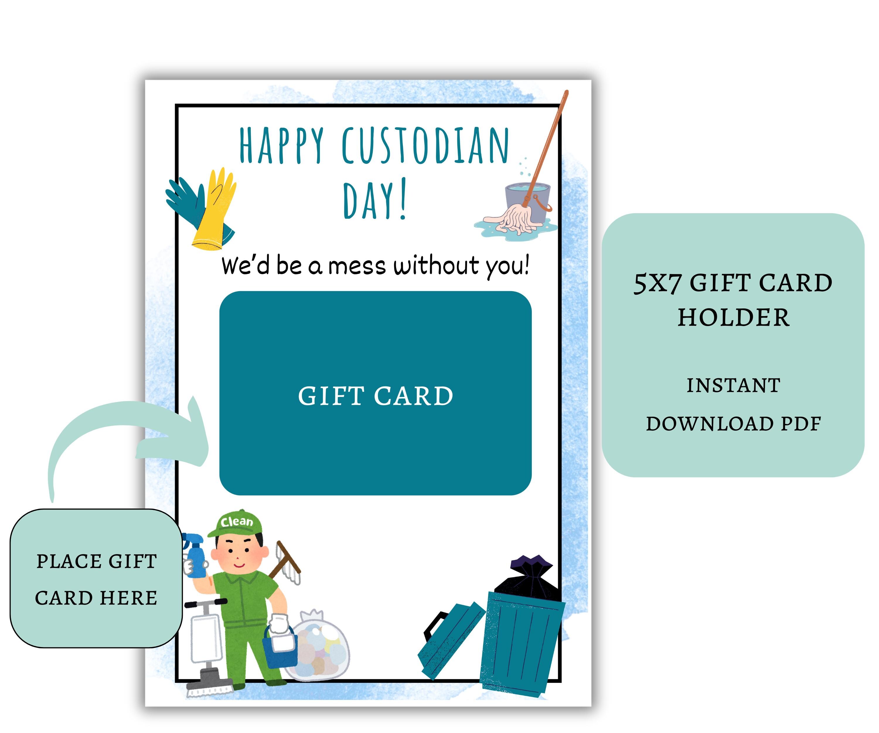 School Custodian Day Gift, Printable Gift Card Holder, Custodian ...