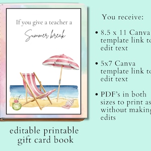 Gift Card Book for Teacher, If You Give A Teacher A Summer Break, End ...