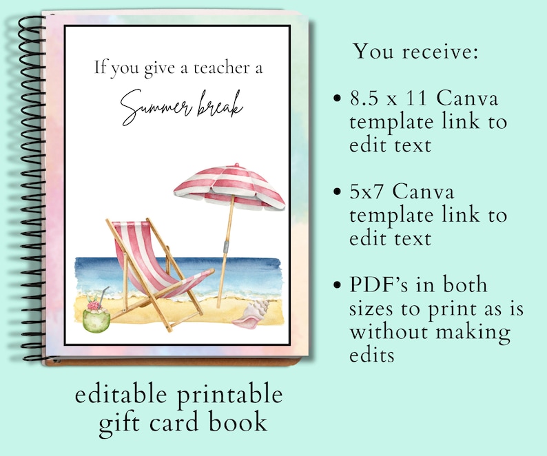 Gift Card Book for Teacher, If You Give A Teacher A Summer Break, End ...