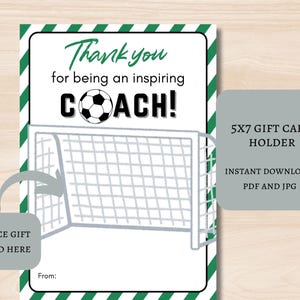 Printable Soccer Coach Gift Card Holder, Soccer Coach Thank You Card ...
