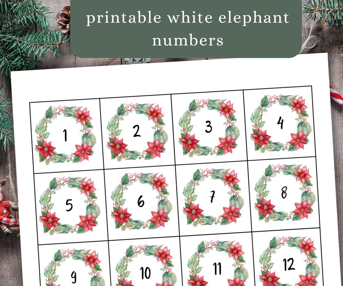 White Elephant Numbers, Printable Gift Exchange Numbers, Yankee Swap ...