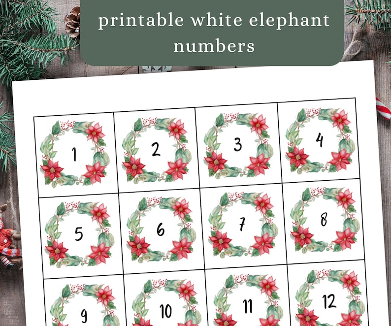 Printable Gift Exchange Numbers, White Elephant Numbers, Yankee Swap ...