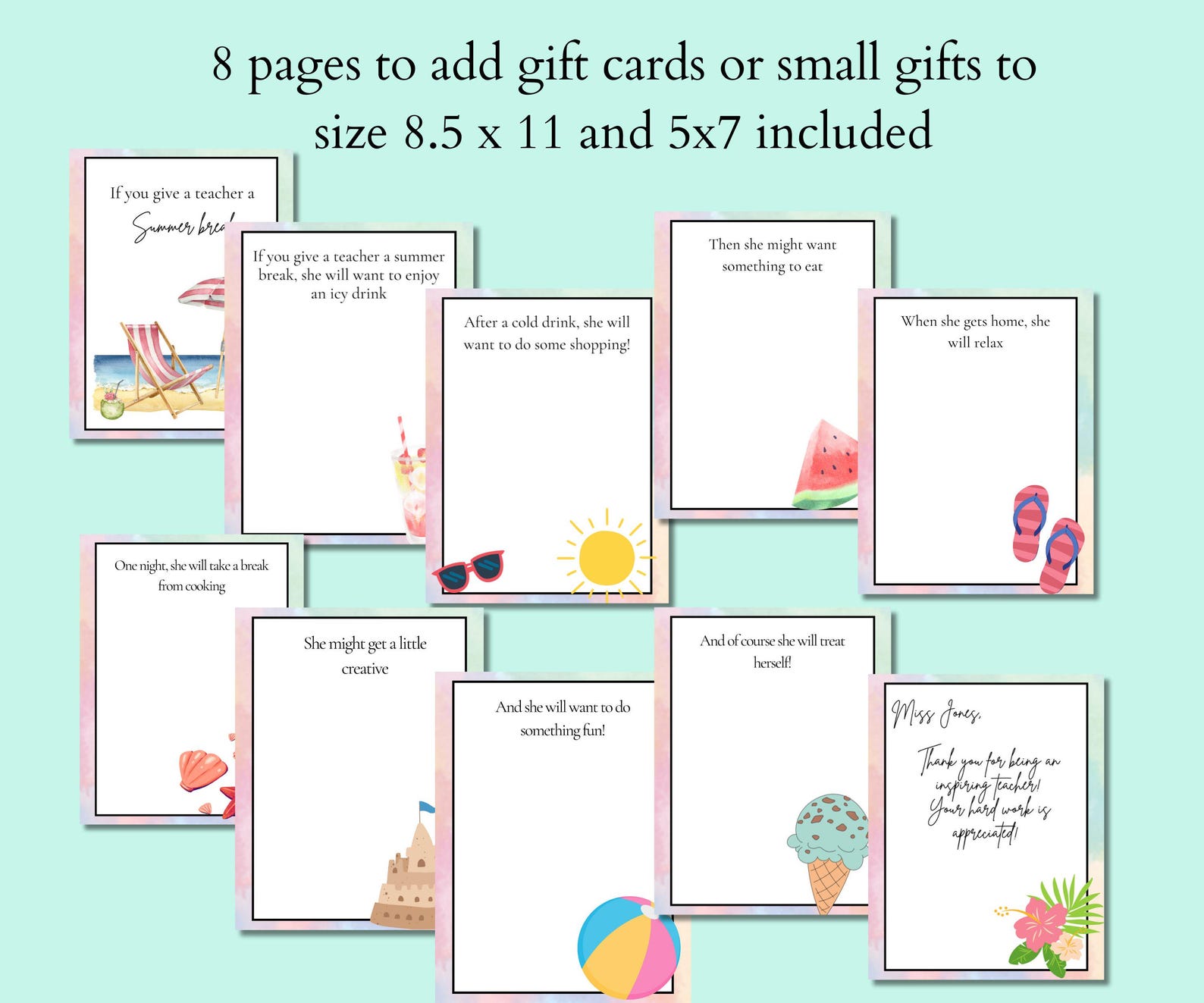 Gift Card Book for Teacher, If You Give A Teacher A Summer Break, End ...