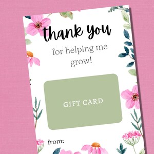Teacher Gift Card Holder, Thank You for Helping Me Grow Printable ...