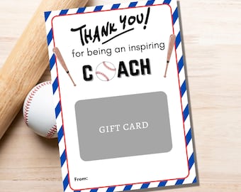 Baseball Coach Gift Card Holder, Baseball Coach Thank You Card, Thank ...