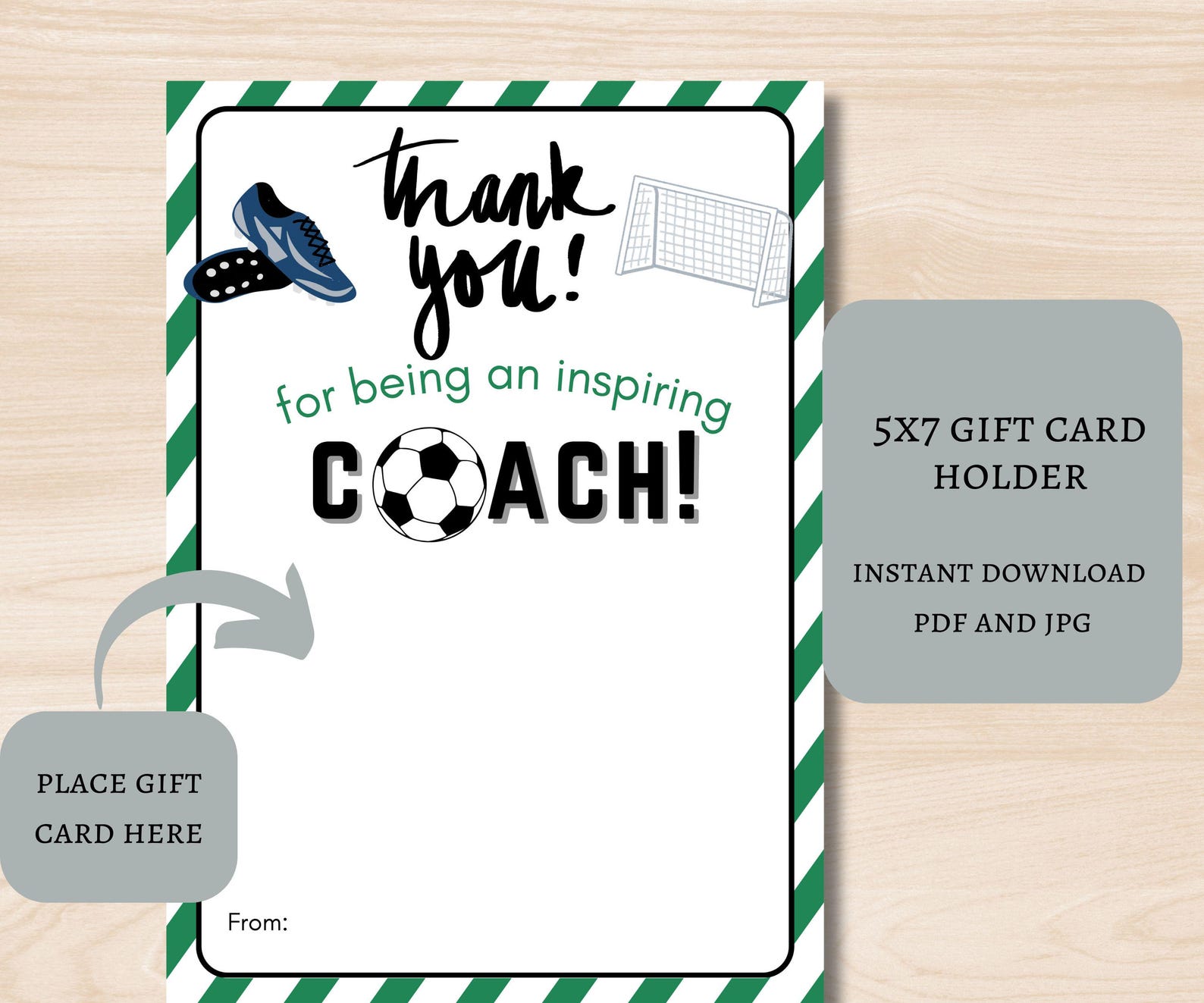Soccer Coach Gift Card Holder, Printable Gift Card Holder, Soccer Coach ...