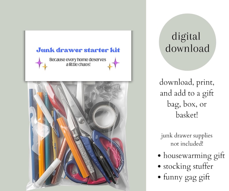 Junk Drawer Starter Kit Label, Funny Stocking Stuffer, Gag Gift, Useful ...
