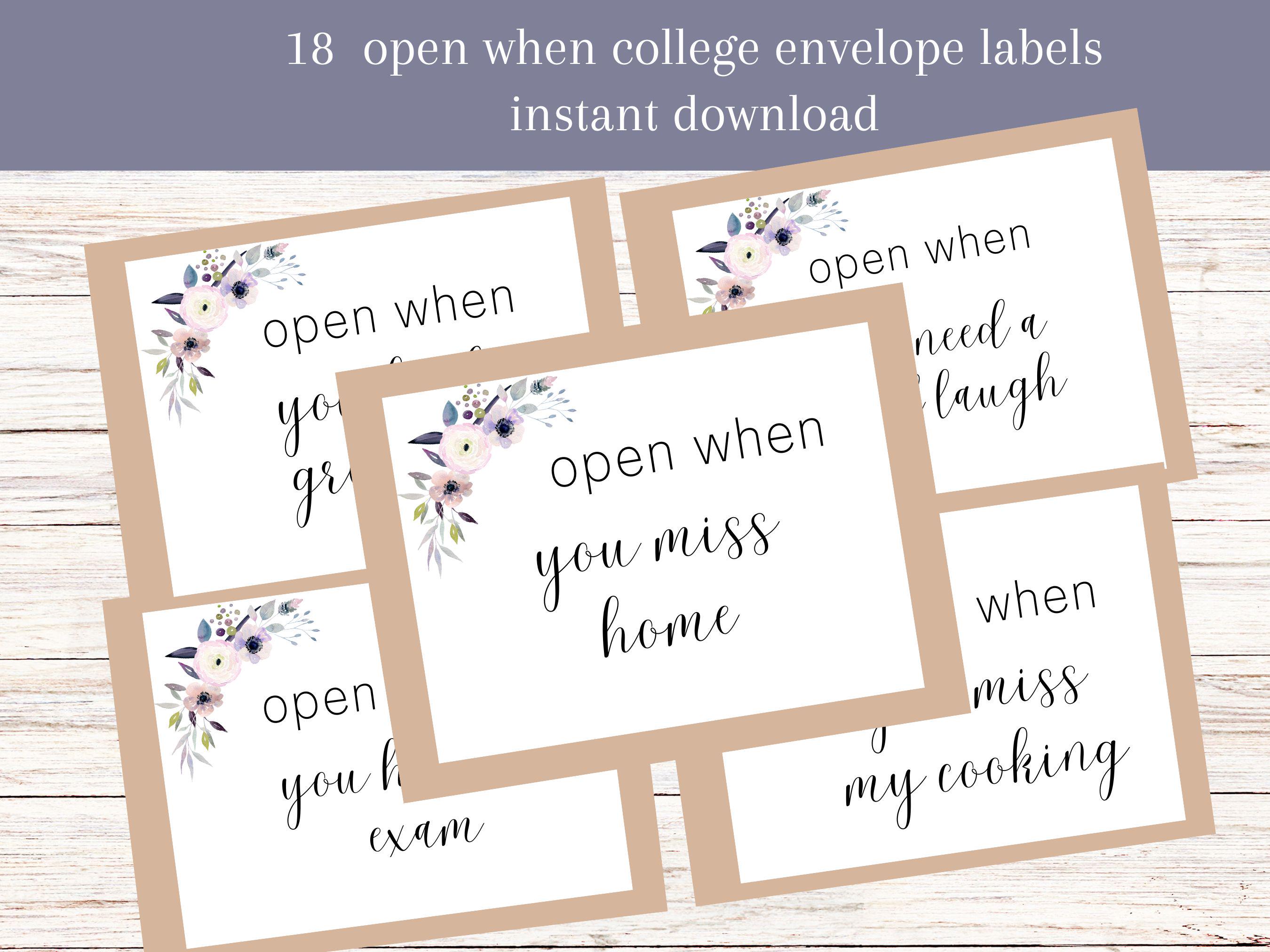 Printable Open When Envelopes College, off to College Gift for Daughter ...