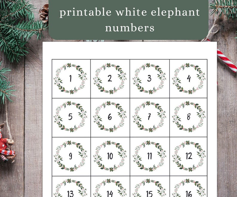 White Elephant Numbers, Gift Exchange Numbers Printable, Yankee Swap ...