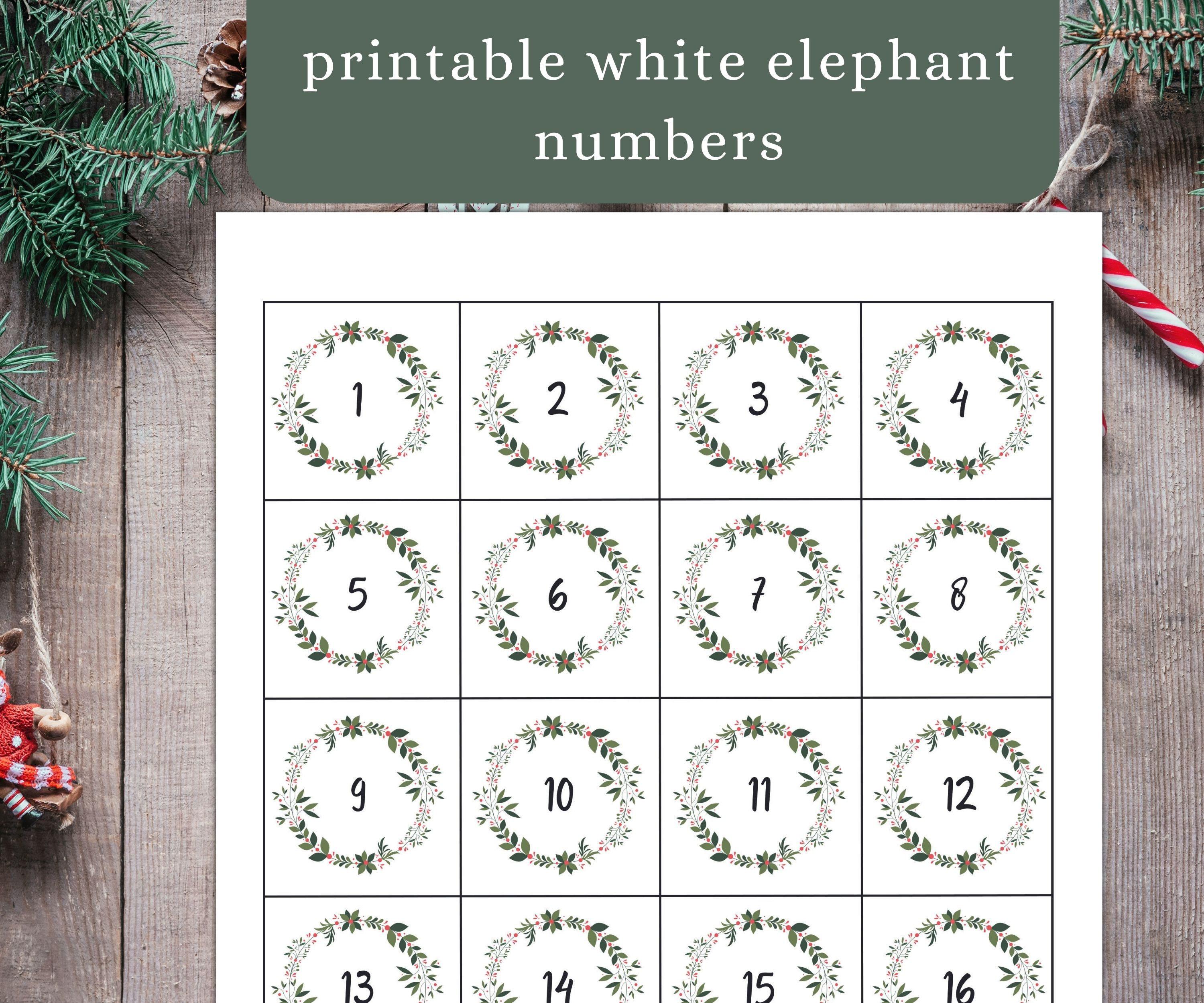 White Elephant Numbers, Gift Exchange Numbers Printable, Yankee Swap ...