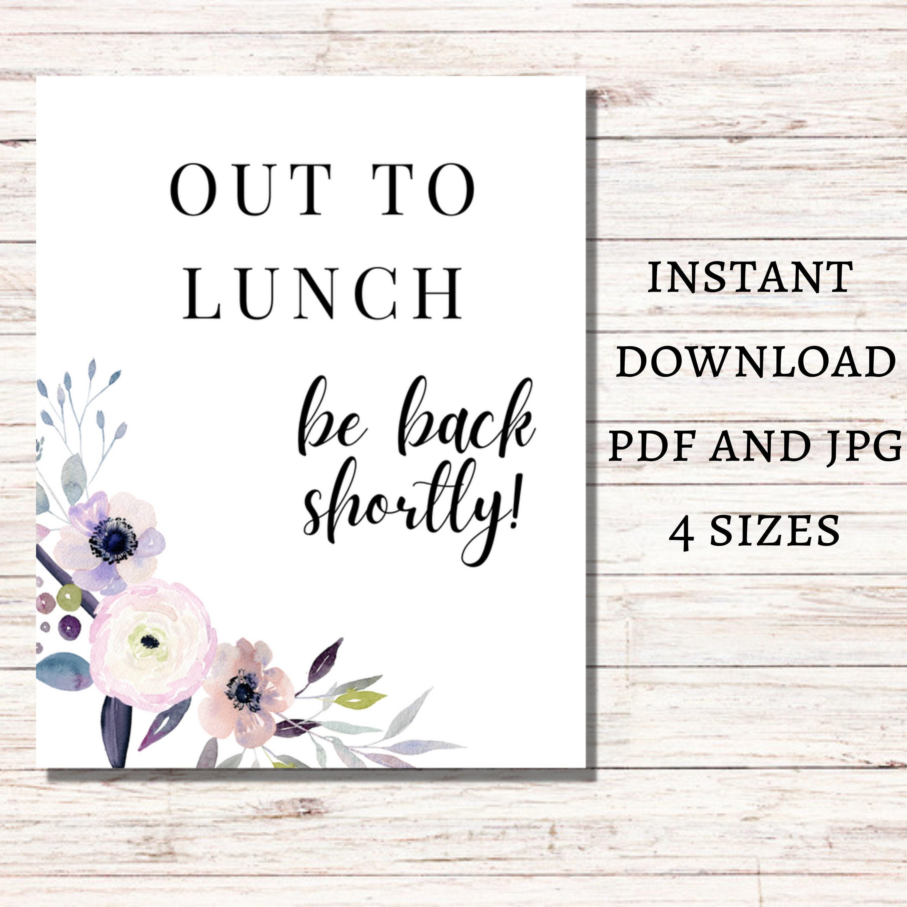 Out to Lunch Sign for Desk, Printable Office Sign, Be Back Soon Sign ...
