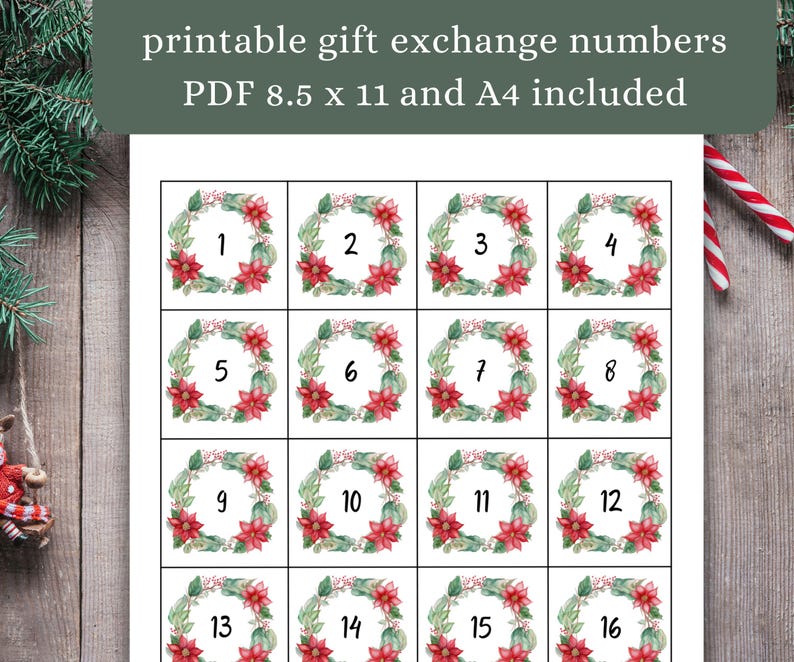 Printable Gift Exchange Numbers, White Elephant Numbers, Yankee Swap ...