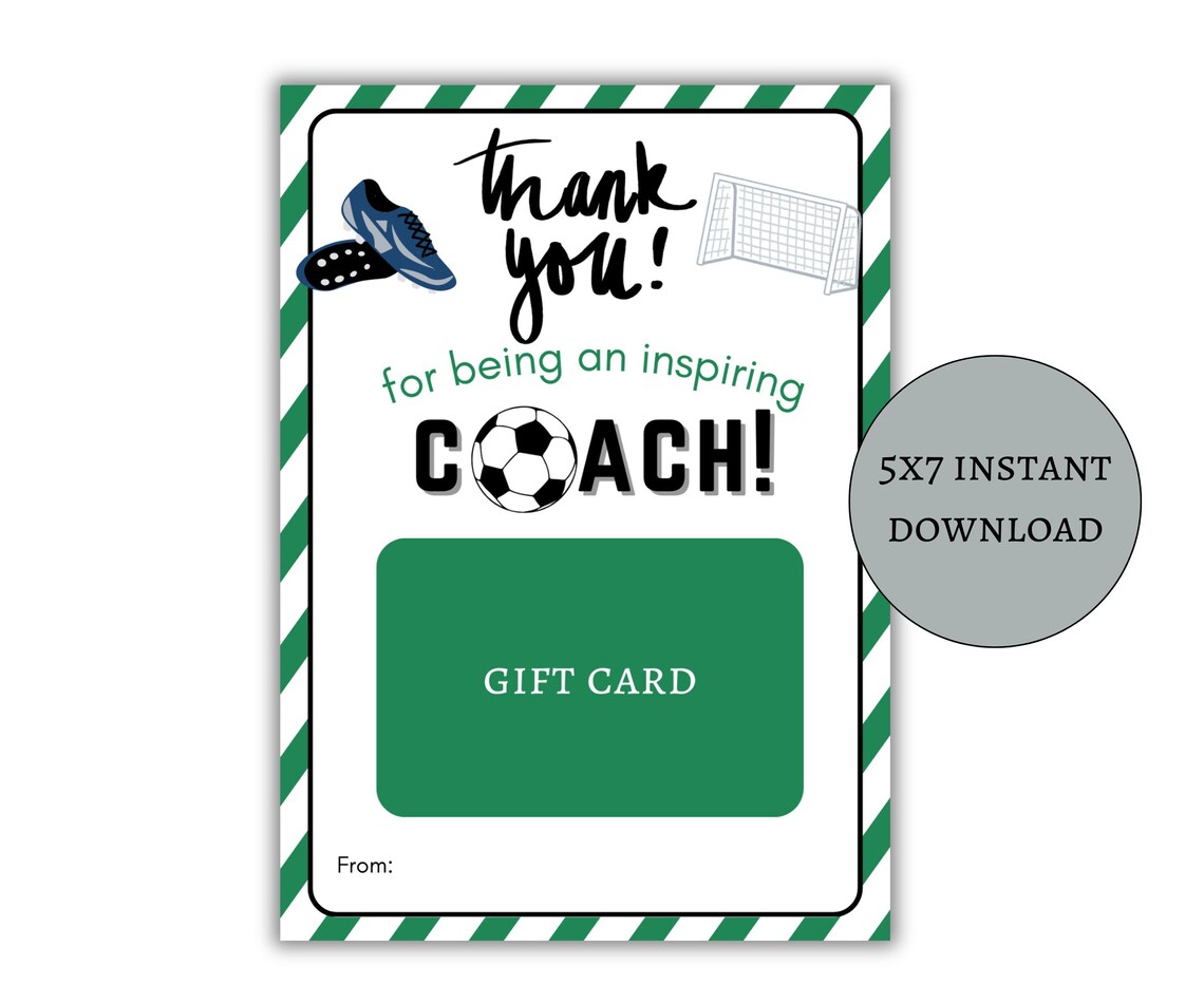 Soccer Coach Gift Card Holder, Printable Gift Card Holder, Soccer Coach ...