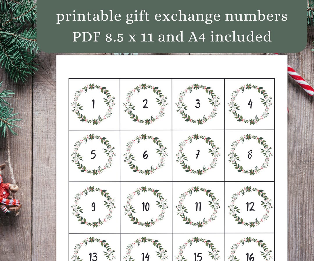 White Elephant Numbers, Gift Exchange Numbers Printable, Yankee Swap ...