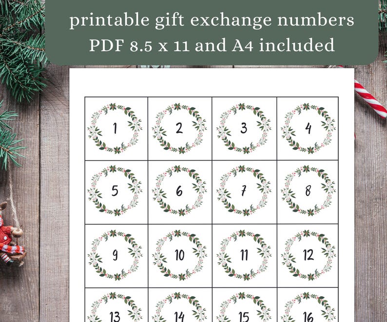 White Elephant Numbers, Gift Exchange Numbers Printable, Yankee Swap ...