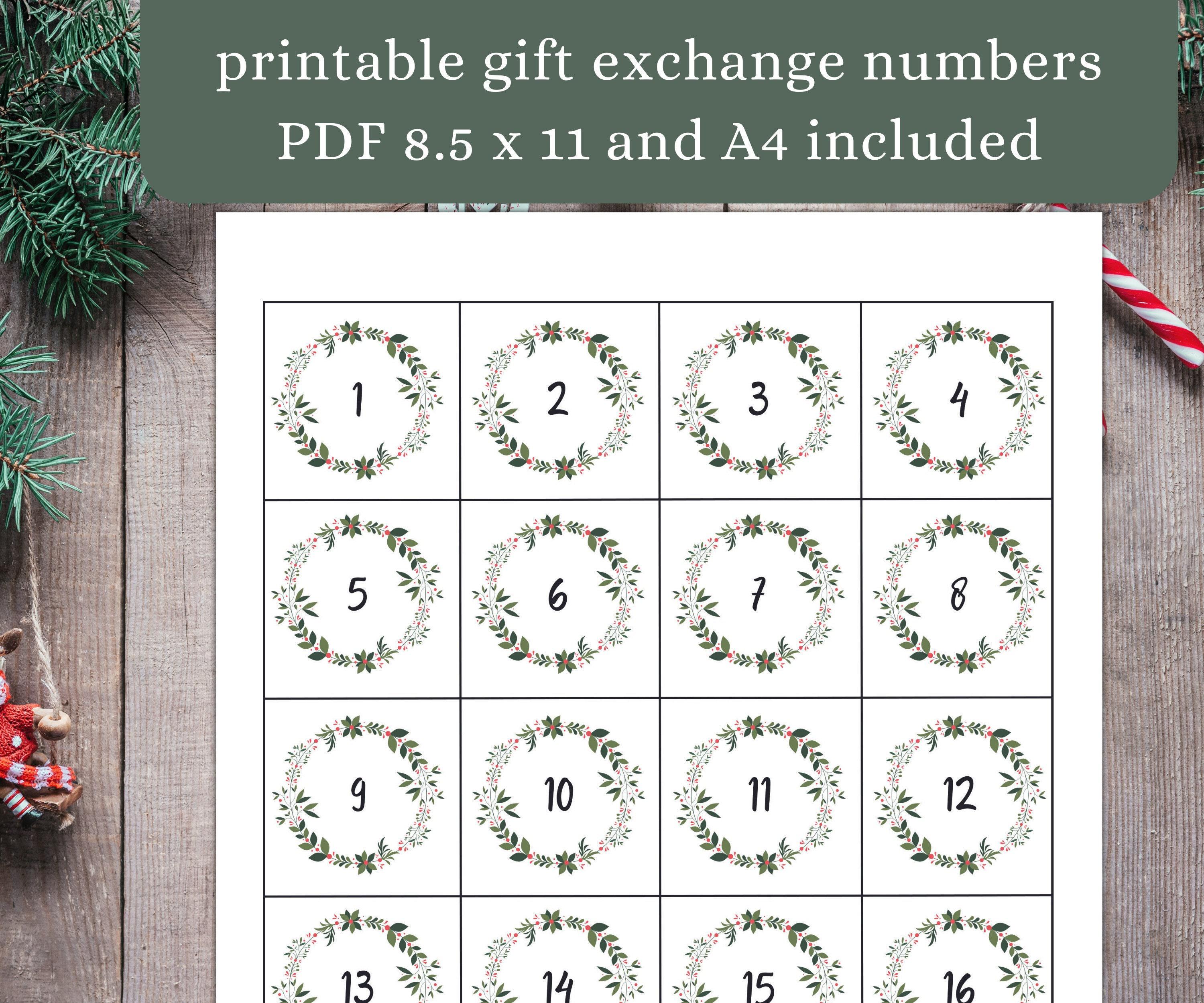 White Elephant Numbers, Gift Exchange Numbers Printable, Yankee Swap ...