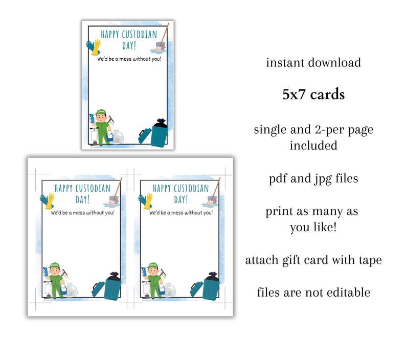 School Custodian Day Gift, Printable Gift Card Holder, Custodian ...