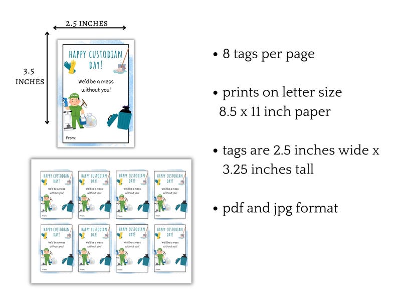Custodian Day Gift Tag, Printable Gift Tag, Custodian Appreciation Day ...