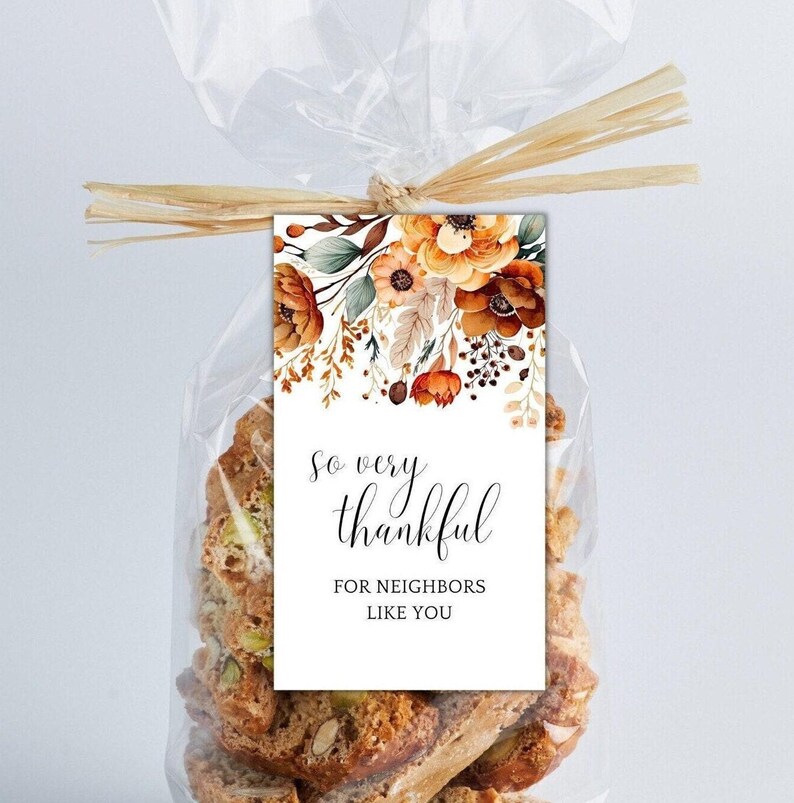 Neighbor Gift Tag, Fall Cookie Tag, Thanksgiving Gift Tag, Thankful for ...