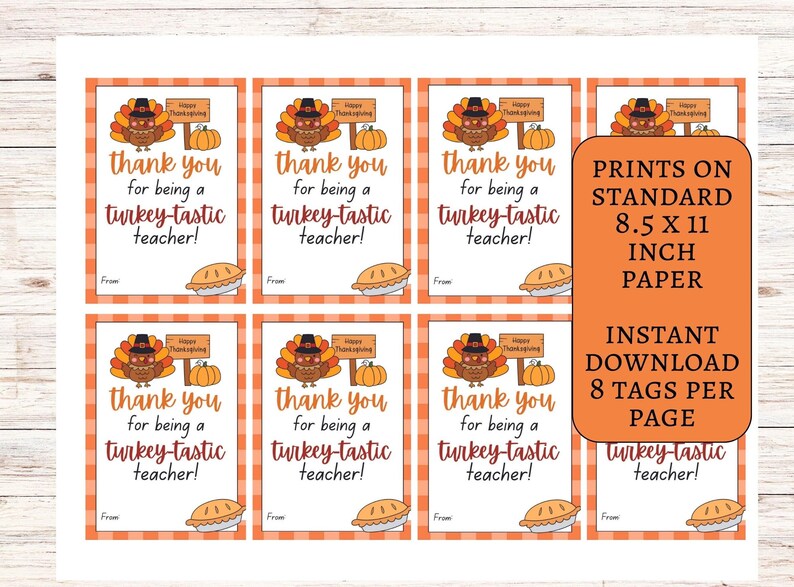 Thanksgiving Teacher Appreciation Gift Tags, Fall Cookie Tags, Daycare ...