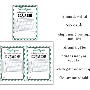 Printable Soccer Coach Gift Card Holder, Soccer Coach Thank You Card ...