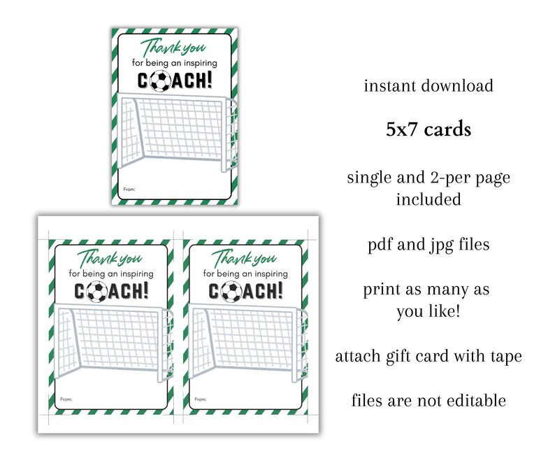 Printable Soccer Coach Gift Card Holder, Soccer Coach Thank You Card ...