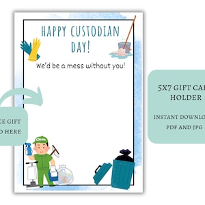 School Custodian Day Gift, Printable Gift Card Holder, Custodian ...