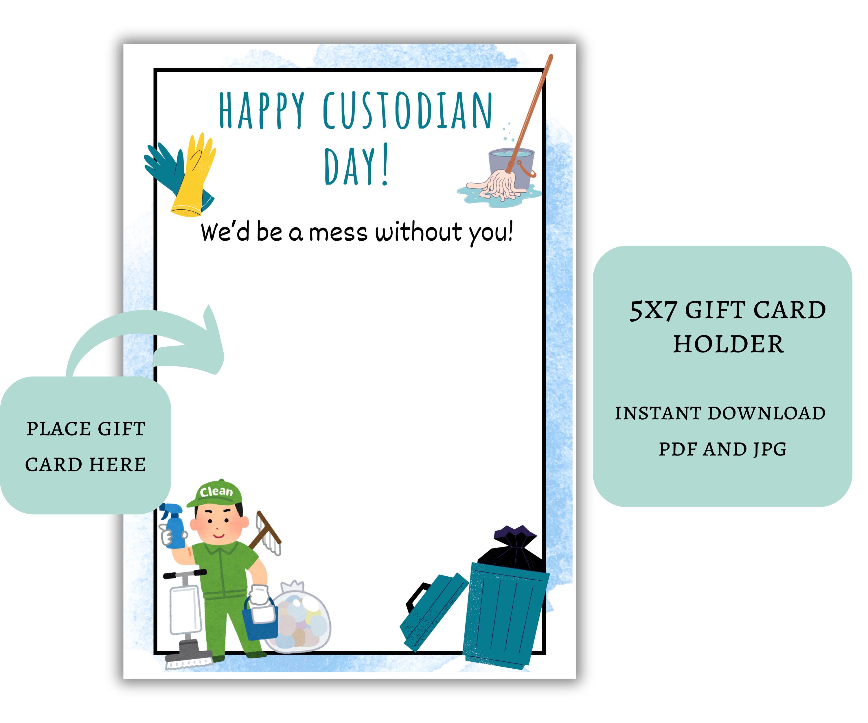 School Custodian Day Gift, Printable Gift Card Holder, Custodian ...
