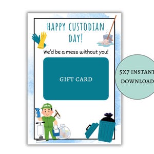 School Custodian Day Gift, Printable Gift Card Holder, Custodian ...