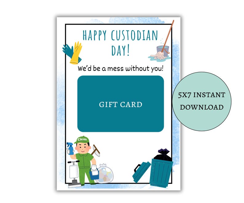School Custodian Day Gift, Printable Gift Card Holder, Custodian ...